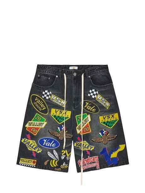 VALE FOREVER Appliqued Denim Shorts - Black