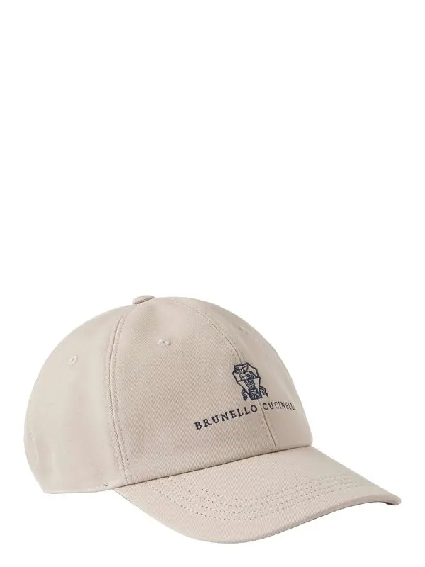 Brunello Cucinelli Logo-embroidered Leather-trimmed Cotton-twill Baseball Cap - Beige
