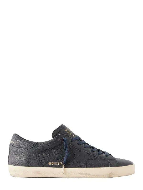 GOLDEN GOOSE Super-star Distressed Leather Sneakers - Blue