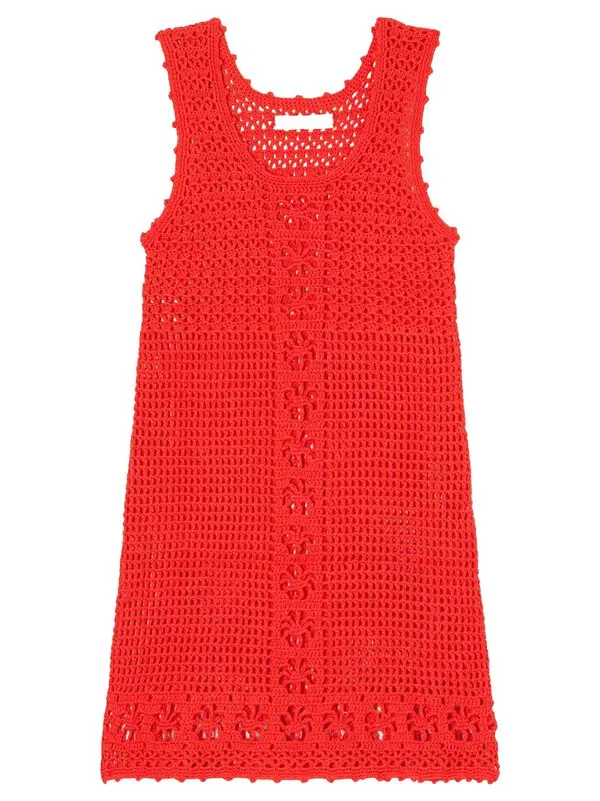 TERRY PUESTO Poolside Scalloped Crocheted Organic-cotton Mini Dress - Red