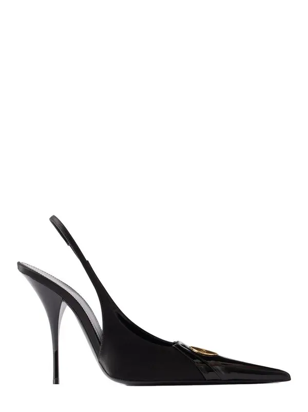 Saint Laurent Louis 110 Embellished Patent-leather Trimmed Satin Slingback Pumps - Black