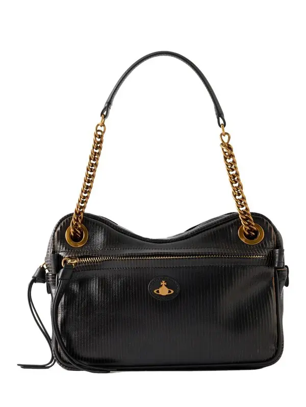 VIVIENNE WESTWOOD Dolce Medium Orb-embellished Textured Leather Shoulder Bag - Black