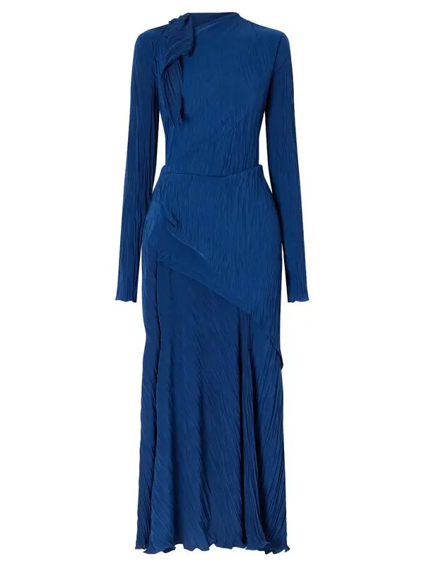 Victoria Beckham Draped Plissé-crepe Midi Dress - Blue