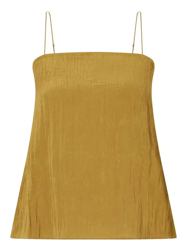 Tibi Crinkle Charmeuse Tank - Mustard
