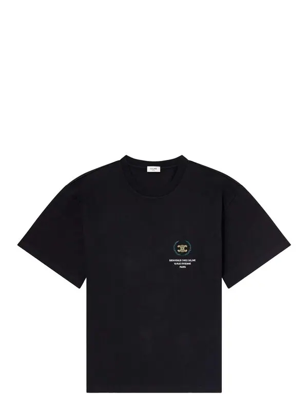 Celine Triomphe-embroidered Cotton-jersey T-shirt - Black