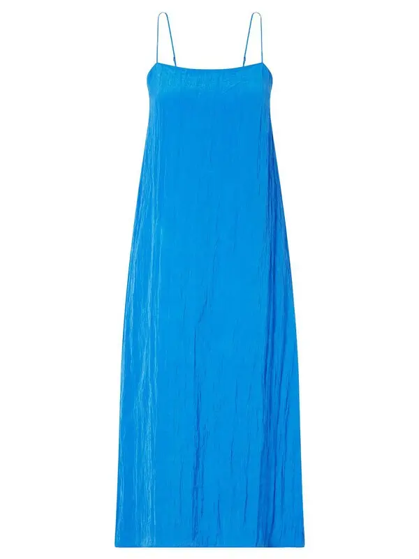 Tibi Crinkled Satin Midi Dress - Blue