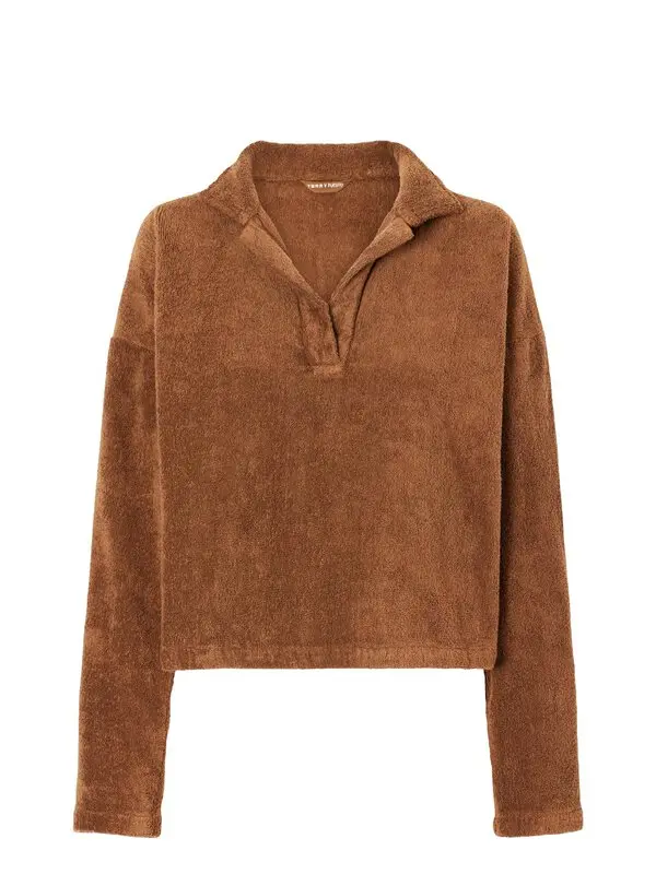 TERRY PUESTO Estate Cropped Organic Cotton Terry Sweatshirt - Brown