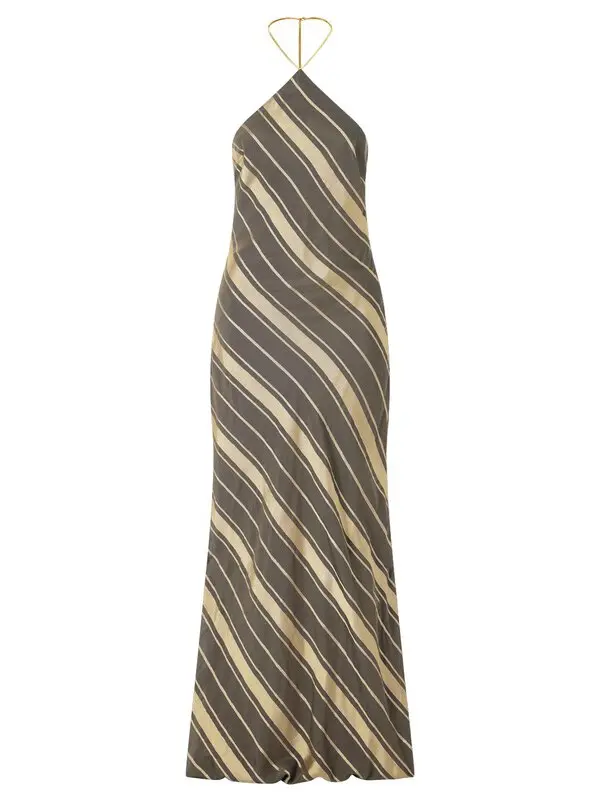 Stella McCartney Striped Silk-blend Halterneck Maxi Dress - Brown