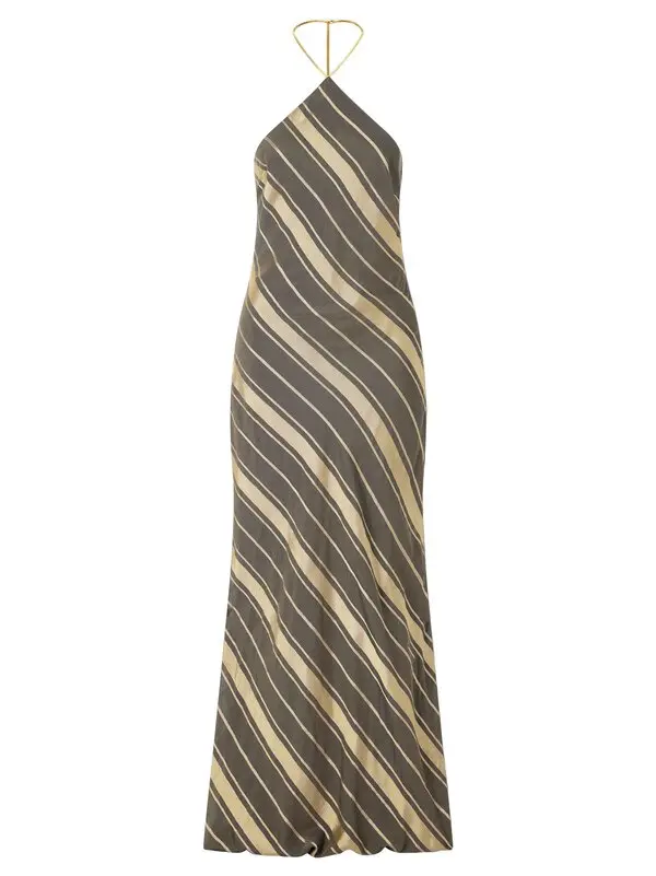 Stella McCartney Striped Silk-blend Halter Neck Maxi Dress - Light Brown