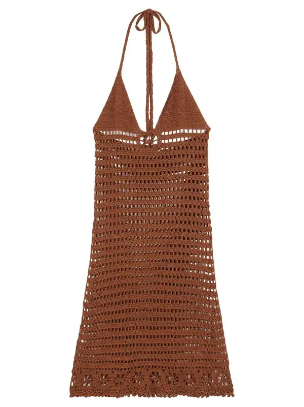 TERRY PUESTO Cece Crocheted Organic-cotton Halterneck Midi Dress - Brown