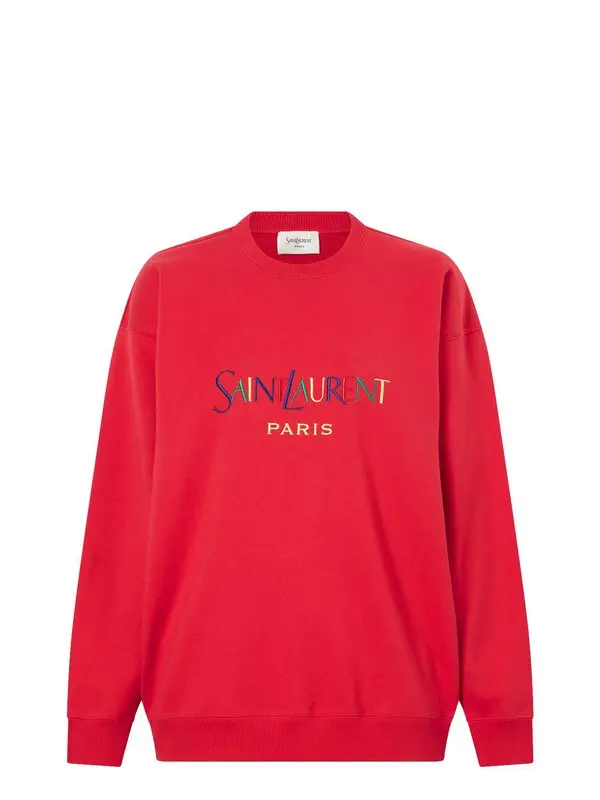 Saint Laurent Cotton Fleece Logo Embroidered Sweatshirt - Red