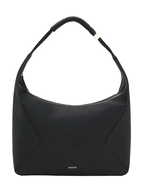 Hugo Hobo Bag With Gold-tone Logo Hardware - Black