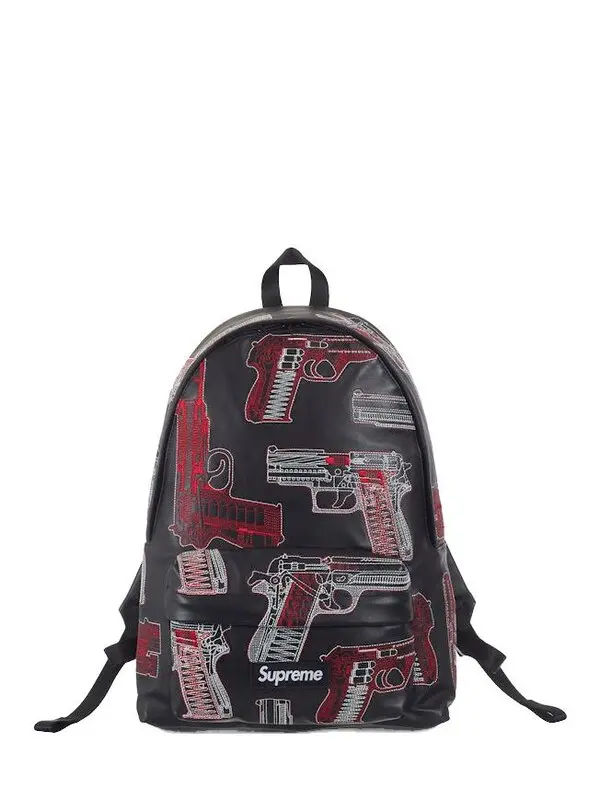 Supreme Guns Embroidered Leather Backpack - Black