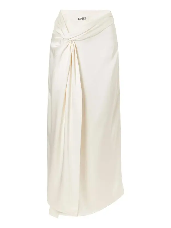 RÓHE Draped Satin Midi Wrap Skirt - Ivory