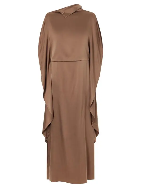 RUOHAN Ikra Cape-effect Draped Silk Maxi Dress - Brown