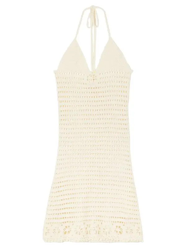 TERRY PUESTO Cece Halterneck Crocheted Organic-cotton Midi Dress - Cream