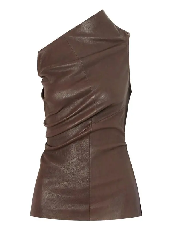 Rick Owens Athena One-shoulder Leather And Cotton-blend Tank - Metallic
