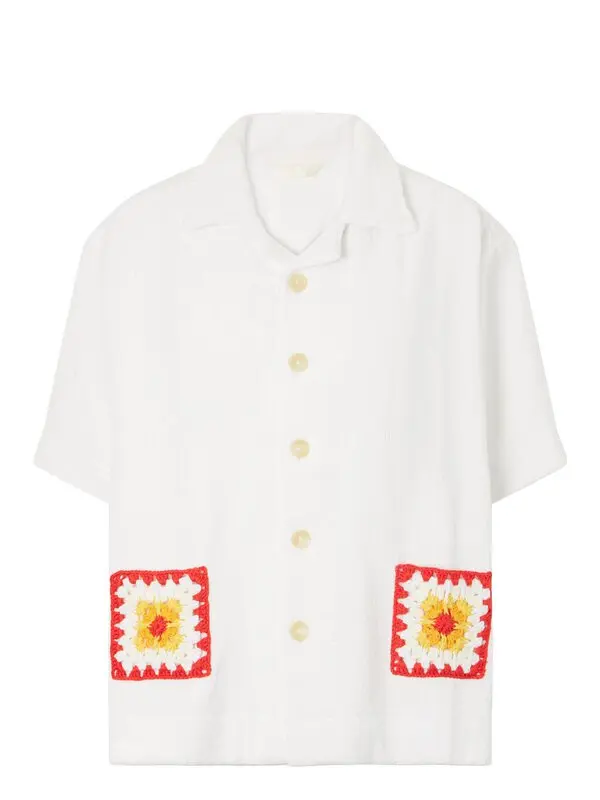 TERRY PUESTO Boxy Organic Cotton Terry Shirt With Crochet Pockets - White
