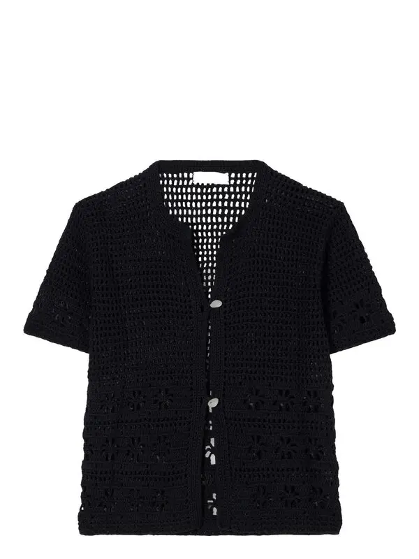 TERRY PUESTO Crocheted Organic Cotton Short Sleeve Blouse - Black