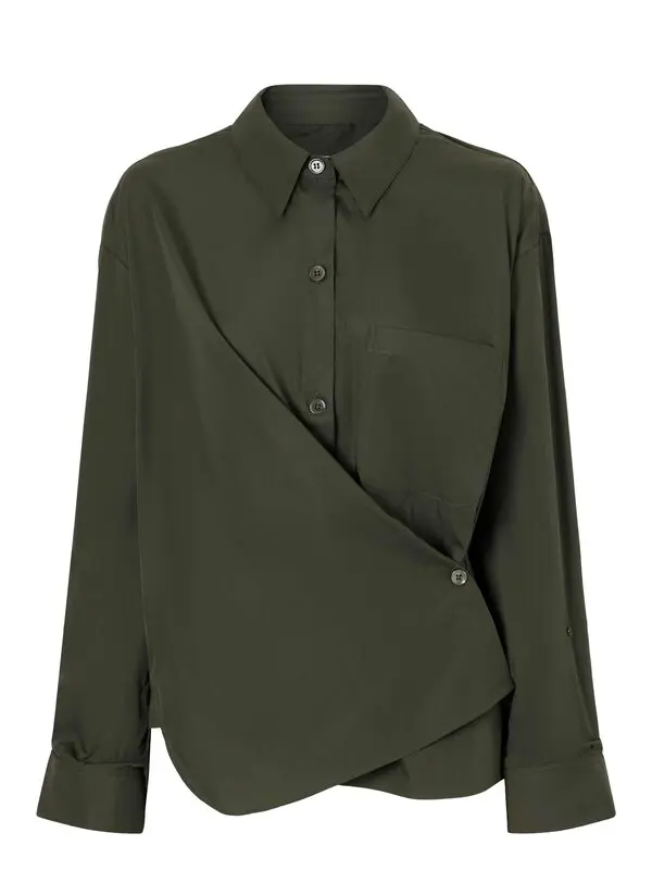 TWP Asymmetric Cotton Wrap Shirt - Forest Green