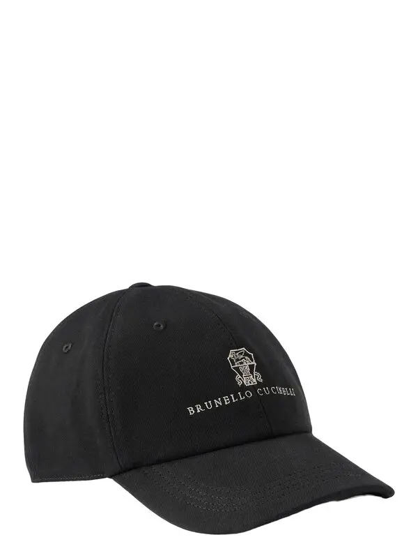 Brunello Cucinelli Logo-embroidered Leather-trimmed Cotton-twill Baseball Cap - Black
