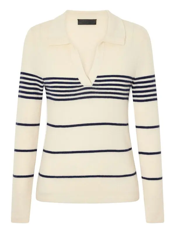 NILI LOTAN Lucille Striped Cashmere Polo Sweater - Ivory