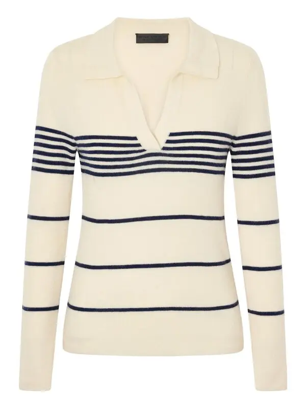 NILI LOTAN Lucille Striped Cashmere Polo Sweater - Neutrals
