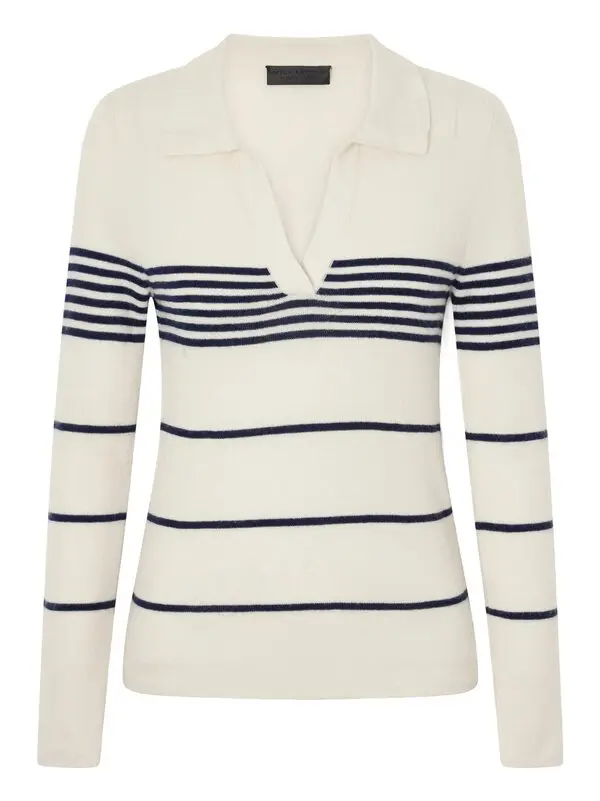 NILI LOTAN Lucille Striped Cashmere Polo Sweater - Neutrals