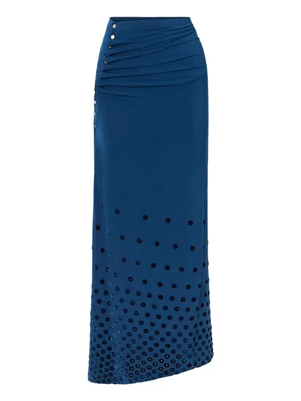 Rabanne Gathered Flocked Jersey Maxi Skirt - Blue