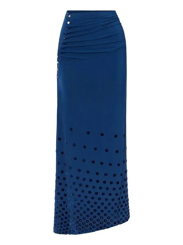 Rabanne Gathered Flocked Jersey Maxi Skirt - Navy