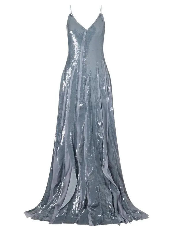 MARMAR HALIM Pleated Sequined Chiffon Gown - Blue
