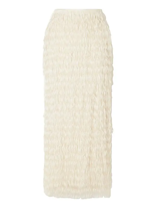 Maticevski Fringed Satin Midi Skirt - Neutrals