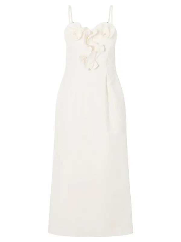 Magda Butrym Embellished Ruffled Cotton Midi Dress - Neutrals