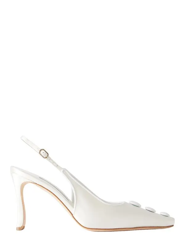 Manolo Blahnik Alexa 90 Embellished Satin Slingback Pumps - White