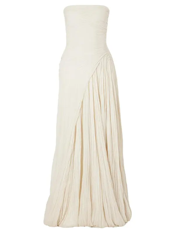 MARMAR HALIM Pleated Crepe De Chine Gown - White