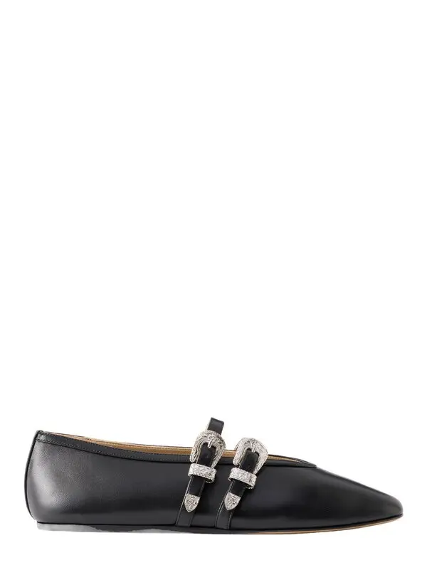 Le Monde Beryl Claudia Buckled Leather Ballet Flats - Black