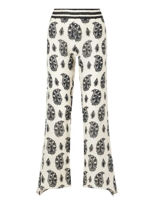 Johanna Ortiz Femininity Dramatic Printed Linen Flared Pants - Ecru