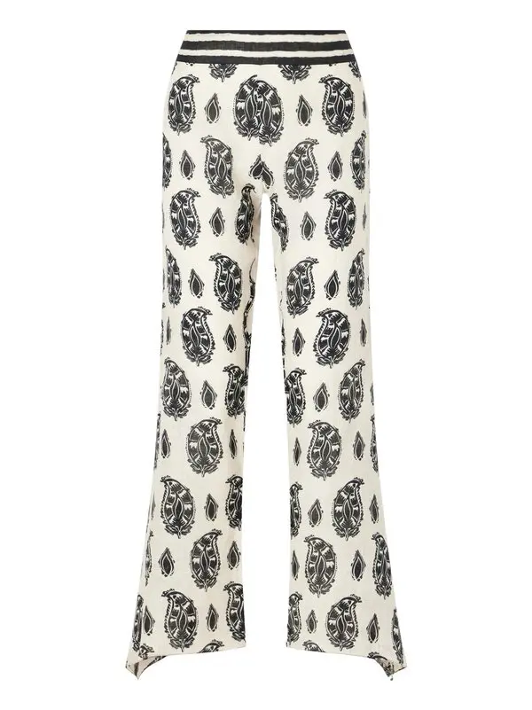 Johanna Ortiz Printed Linen Flared Pants - Neutrals