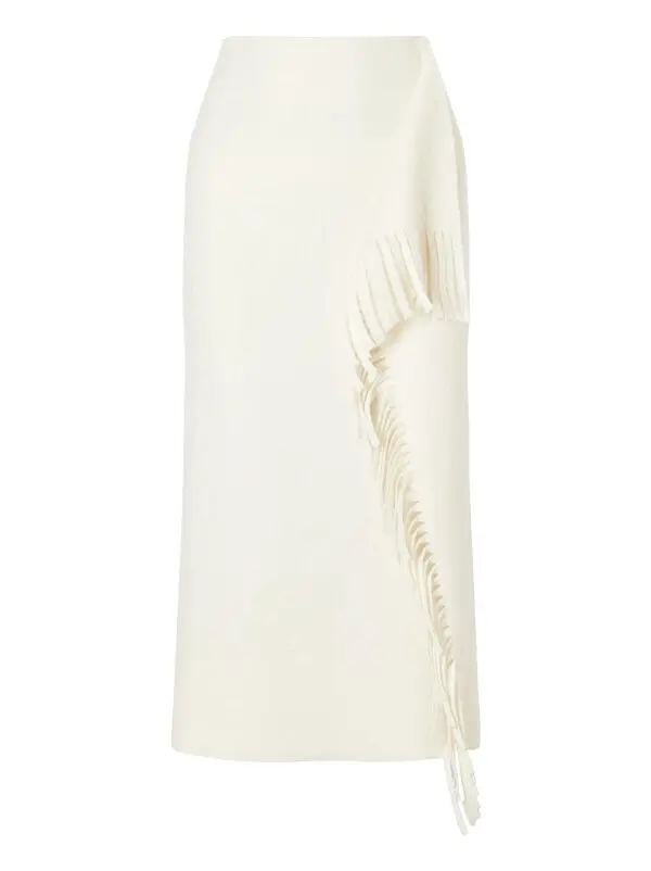 LANVIN Fringed Wool-blend Midi Skirt - Neutrals