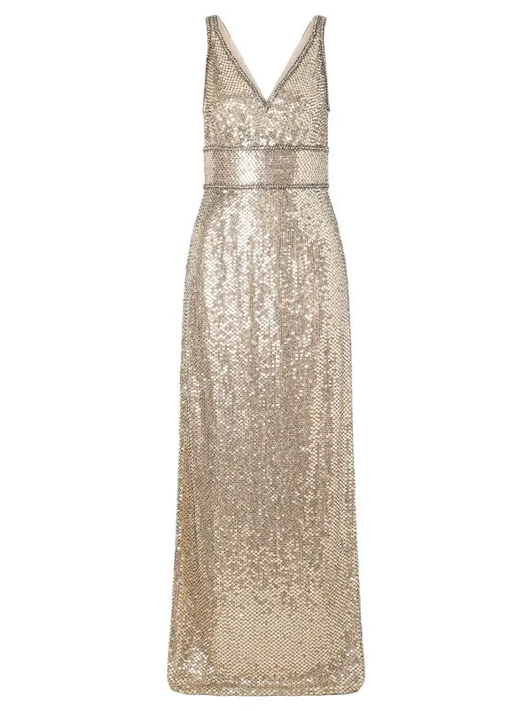 Jenny Packham Odina Embellished Sequin Gown - Beige