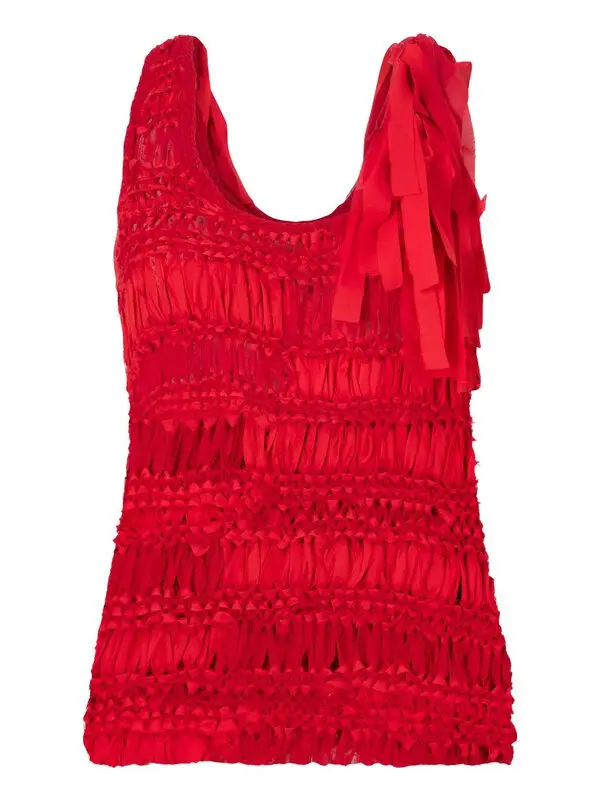 HEIRLOME Juanita Silk Tank With Fringe Detail - Red