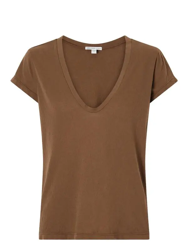 JAMES PERSE Cotton-jersey V-neck T-shirt - Brown
