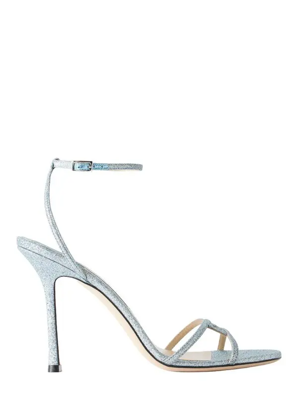 JIMMY CHOO Leo 100 Glittered Leather Sandals - Blue