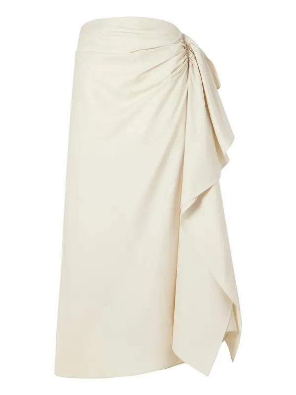 HEIRLOME Liliana Gathered Silk-twill Midi Skirt - Neutrals