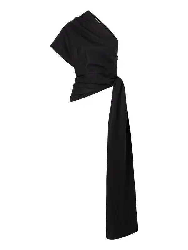 HEIRLOME Marianne Asymmetrical One-shoulder Silk Top - Black