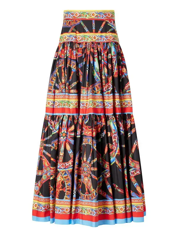 Dolce & Gabbana Carretto Print Tiered Maxi Skirt - Black