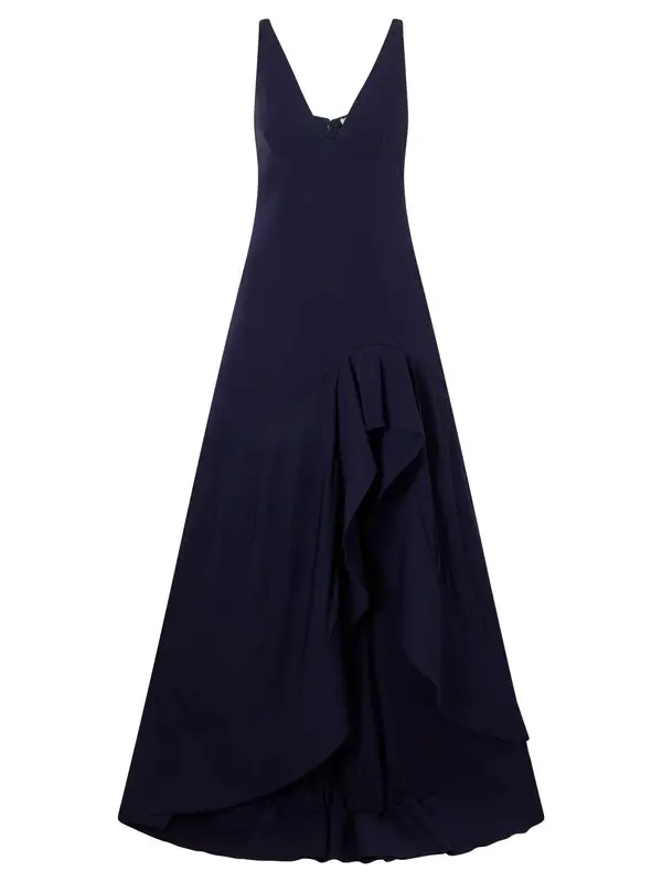 Stella McCartney Asymmetrical Ruffled Crepe Maxi Dress - Navy