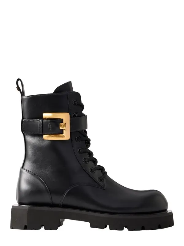 Balmain Anthem Buckled Leather Ankle Boots - Black