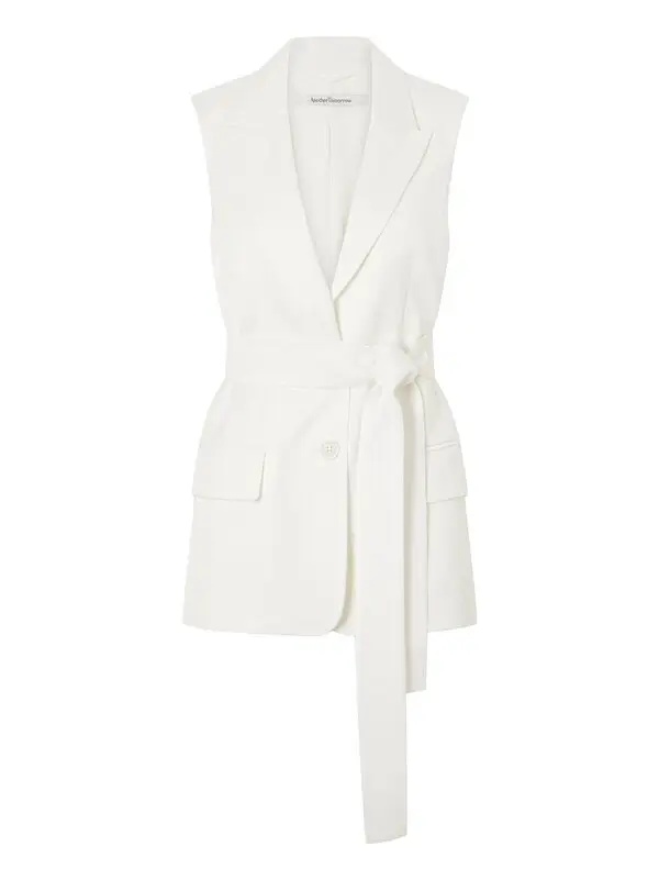 Another Tomorrow Belted Twill Vest - Neutrals