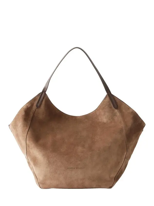 Brunello Cucinelli Reversible Suede Shoulder Bag With Monili Beading - Brown